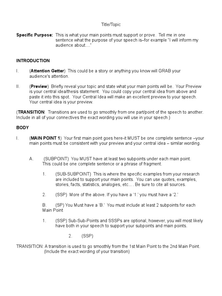 Speech Outline Template-1 | PDF | Communication | Psychology