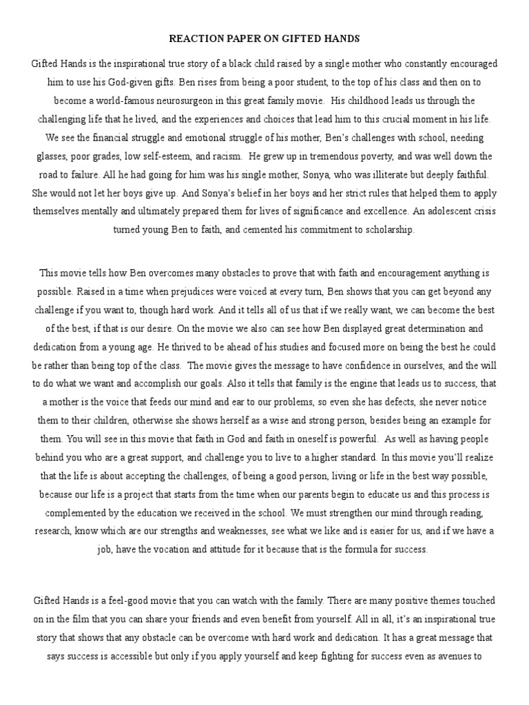 Reaction Paper On Gifted Hands | PDF | Single Parent | Cognition