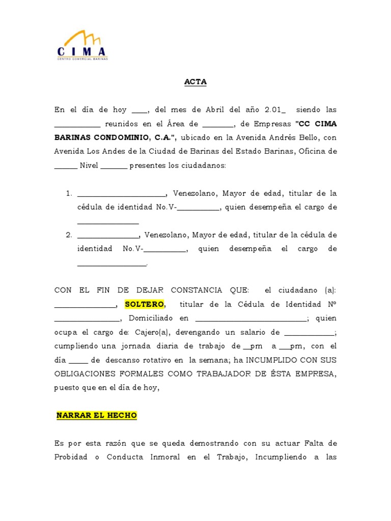 Falta de Probidad Conducta Inmoral, Falta de Respeto Al Patrono e ...