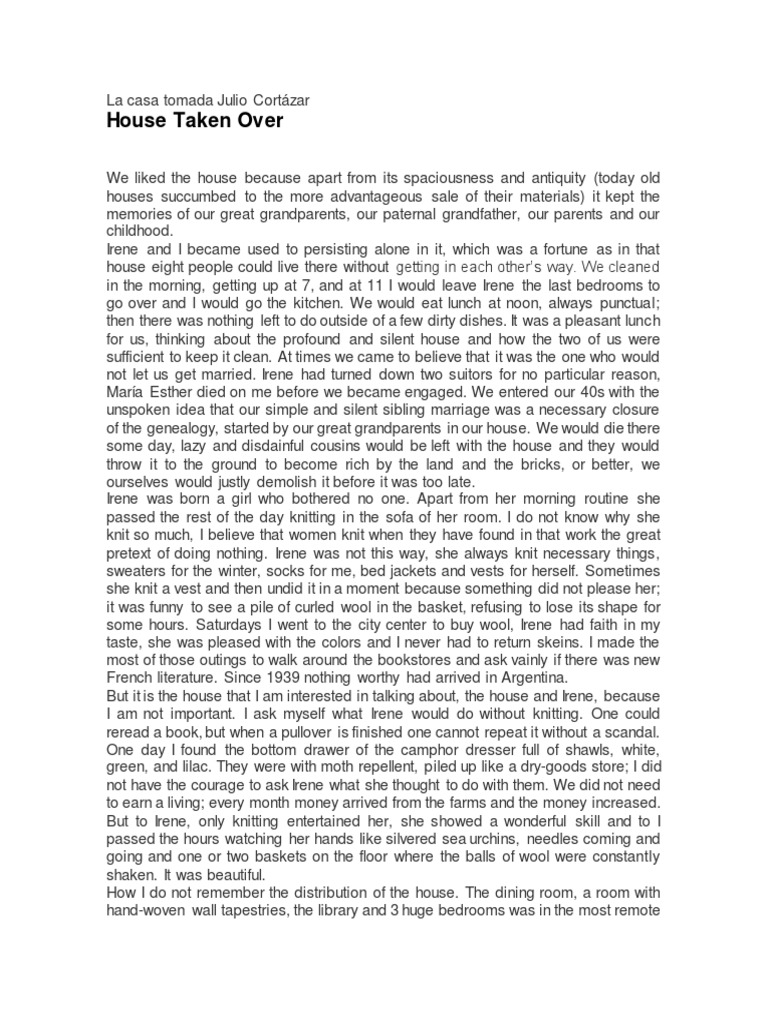 La Casa Tomada Julio Cortázar | PDF | Knitting | Room