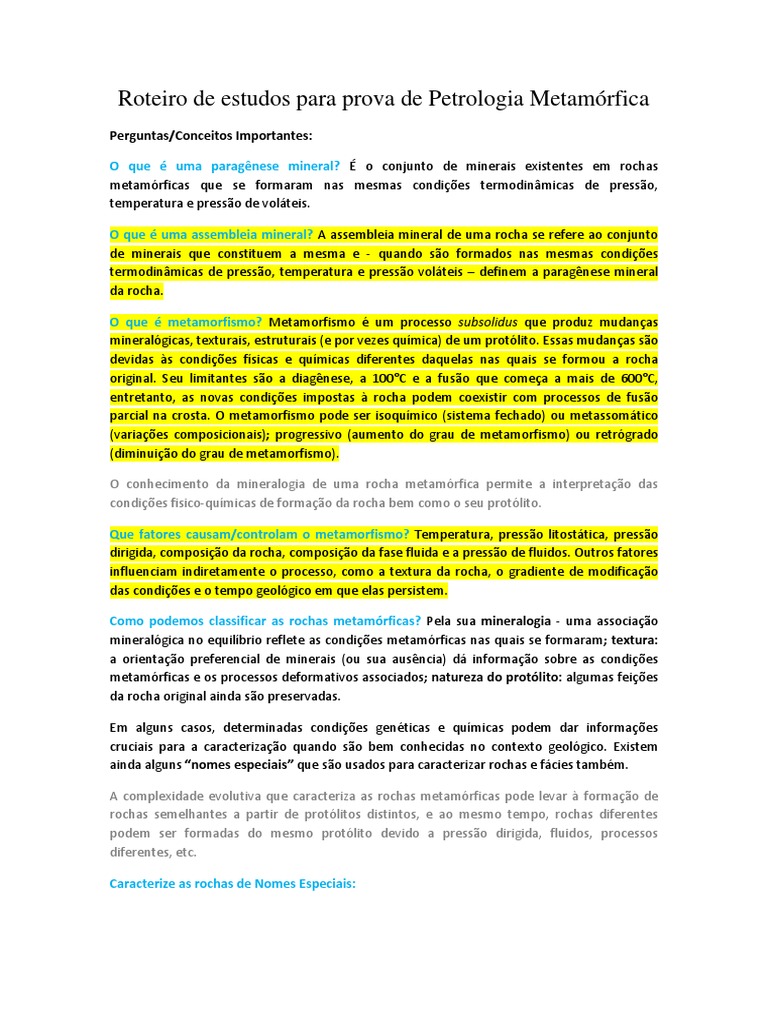 Petrologia Metamórfica | PDF | Rochas (Geologia) | Petrologia