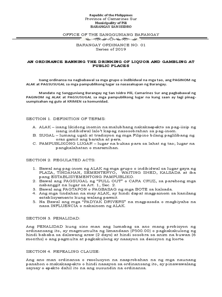 Ordinance Sample in Filipino Language | PDF