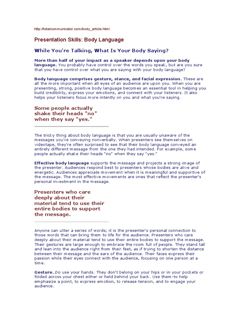 CST 1 Article Body Language 3 | PDF | Body Language | Gesture
