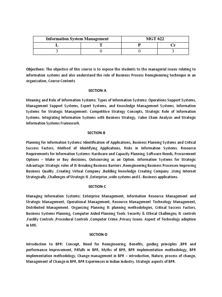 Information Systems Management Course Overview | PDF | Information ...