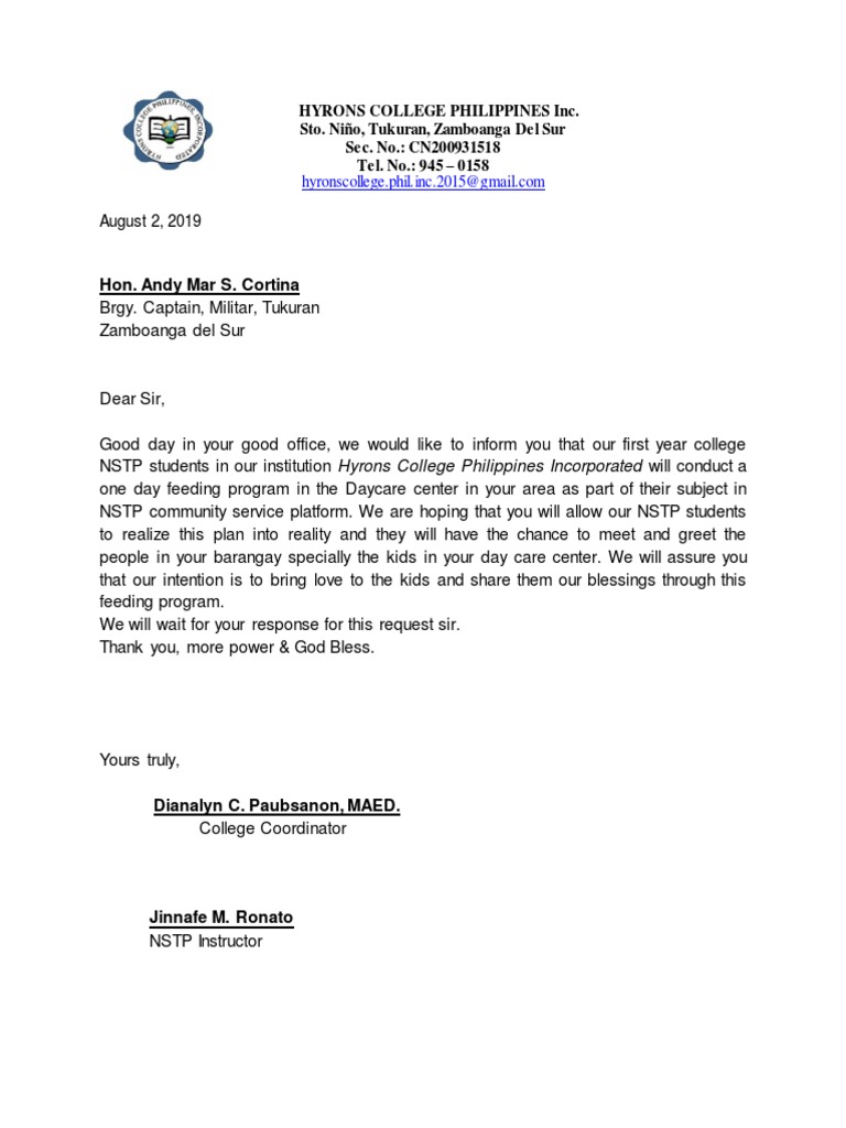 Request for Barangay Feeding Program | PDF