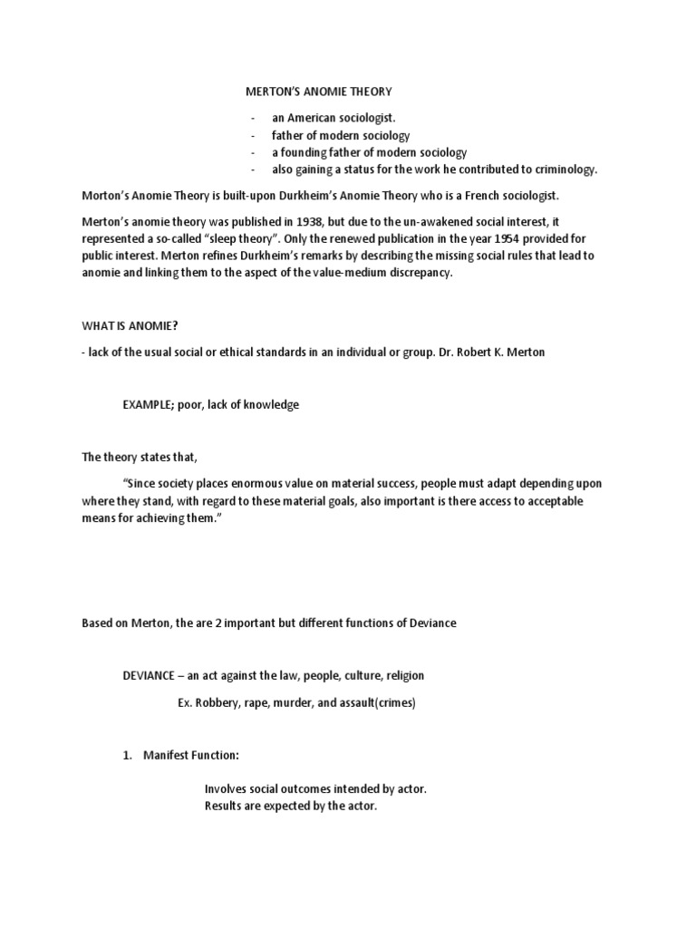Theory of Anomie | PDF | Émile Durkheim | Sociology