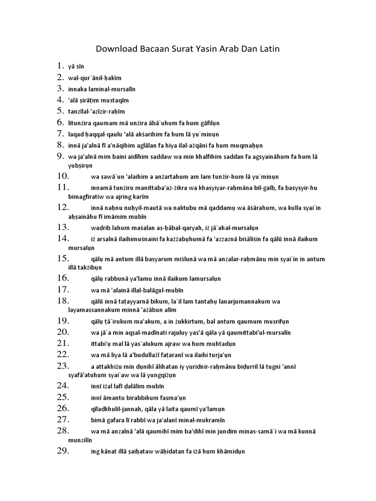 Teks Bacaan Surat Yasin Latin Saja | PDF