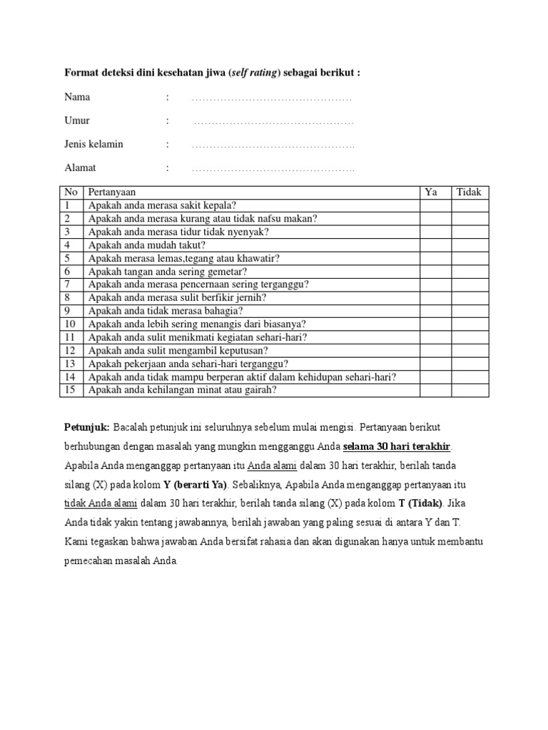 Format Deteksi Dini Kesehatan Jiwa Revisi | PDF