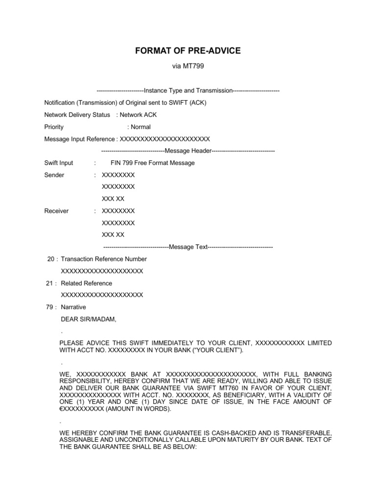 MT 799 PreAdvice Format | PDF | Transmission Control Protocol | Computer Networking