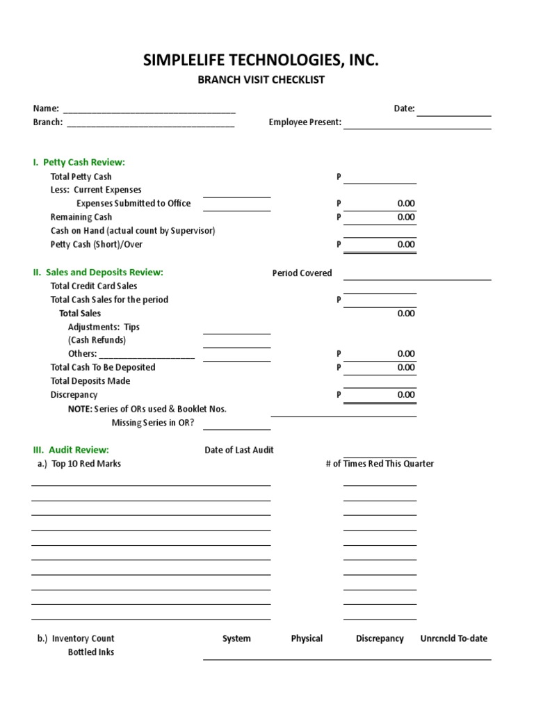 Branch Visit Checklist | PDF | Business