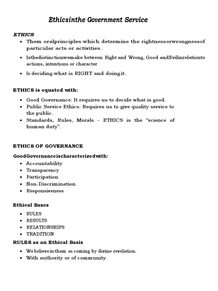 Ethics in Government Service Standards | PDF | Virtue | Ethical Principles