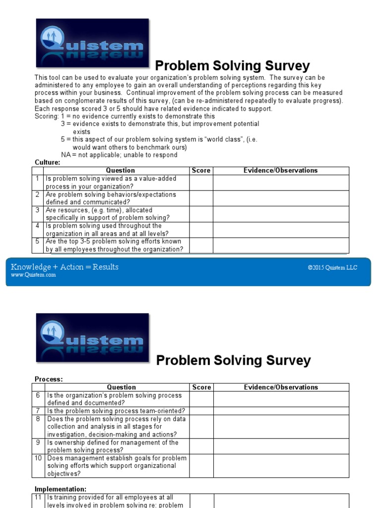 Problem Solving Survey | PDF | System | Decision Making