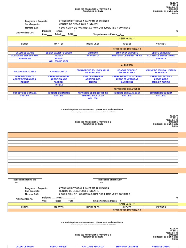 F2.G6.PP Formato Ciclo de Menus v2 | PDF | Caldo | Sopa
