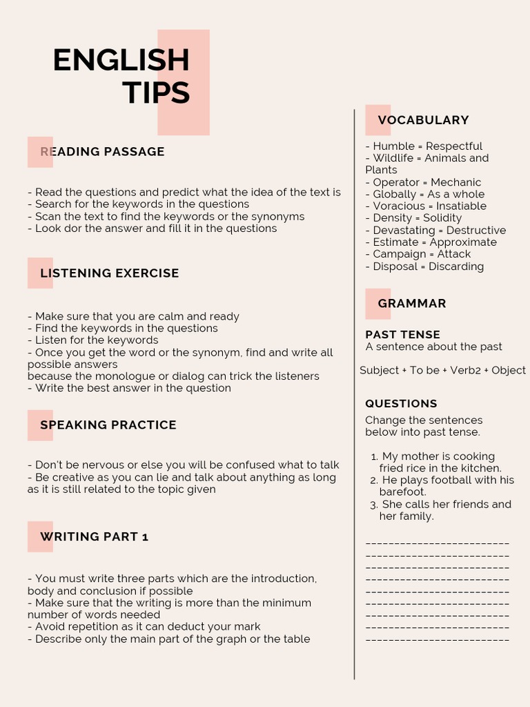 English Tips: Vocabulary | PDF | Grammar | Semiotics