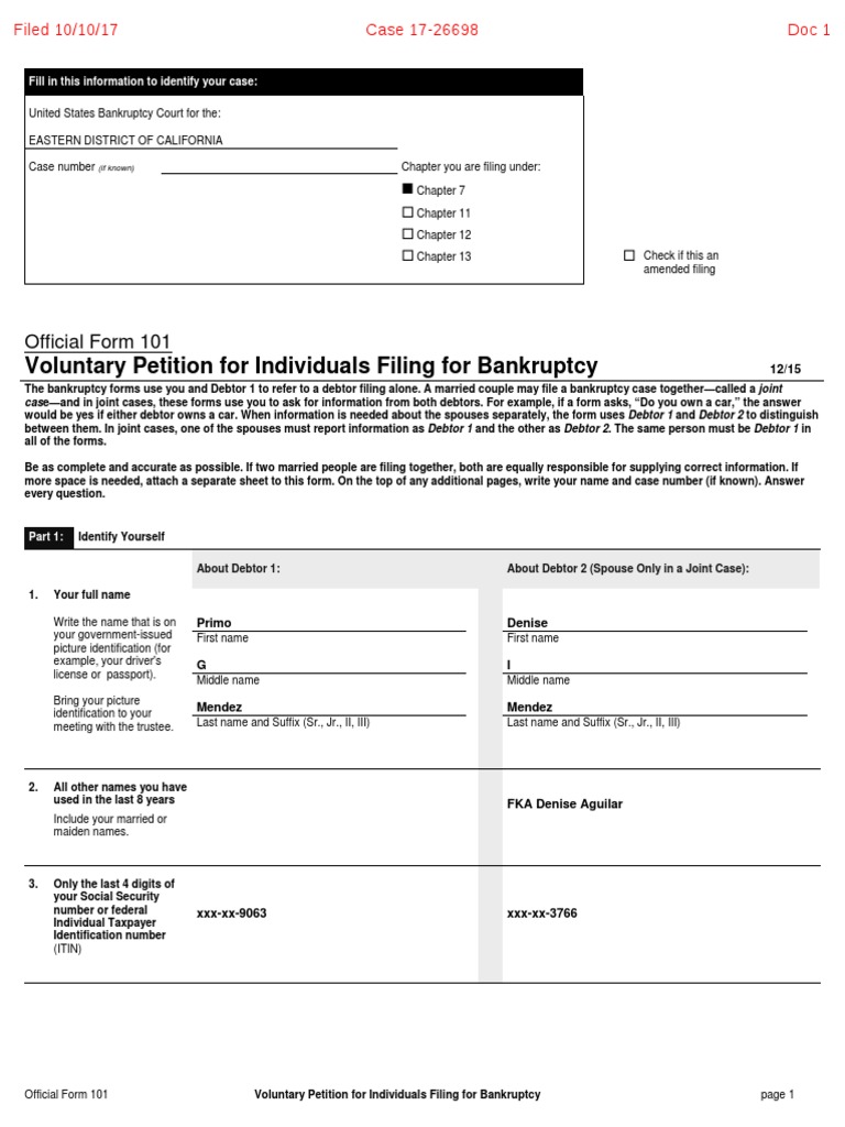 Chapter 7 Bankruptcy Petition Form 101 | PDF | Chapter 7 | Chapter 11