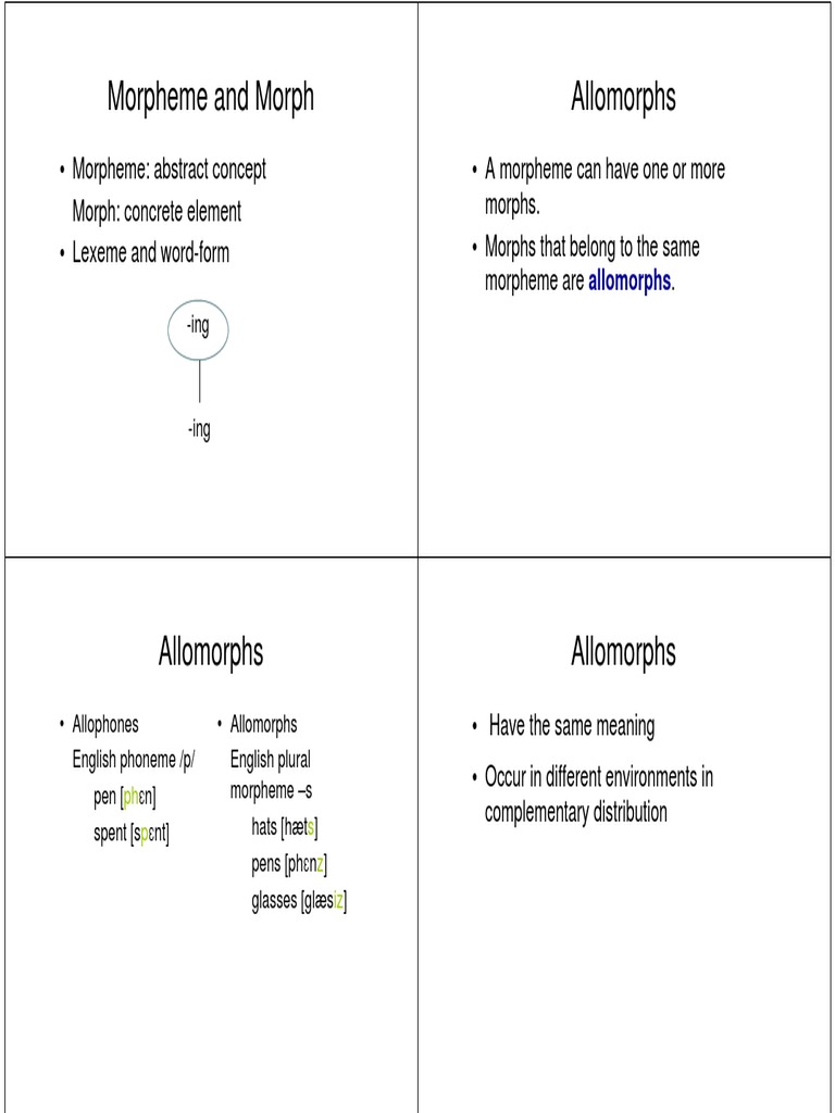 Morpheme and Morph Allomorphs | PDF | Phoneme | Morphology (Linguistics)