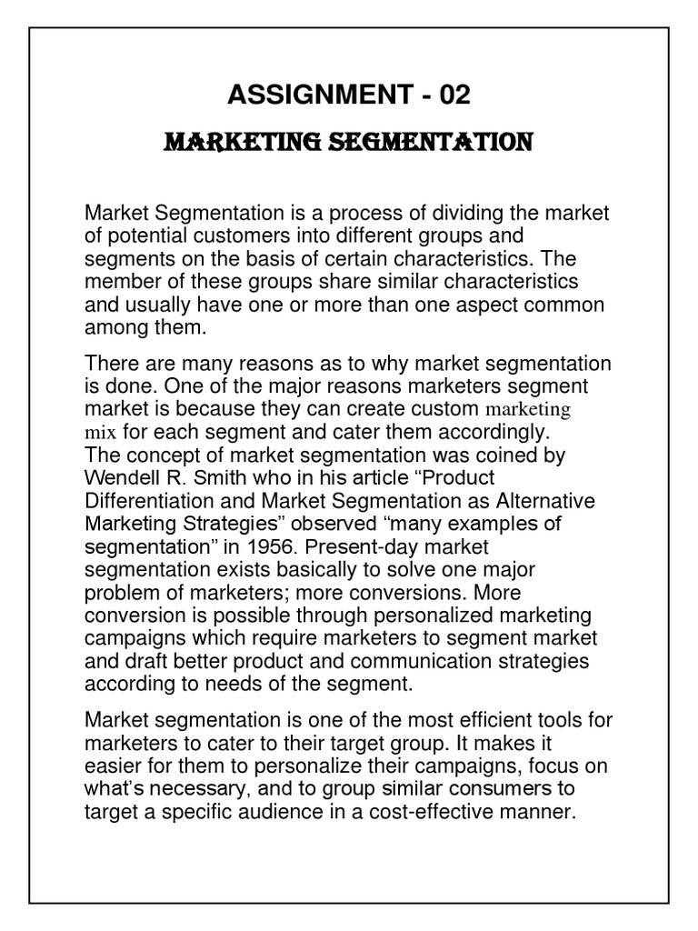 Marketing Segmentation: Assignment - 02 | PDF | Market Segmentation ...