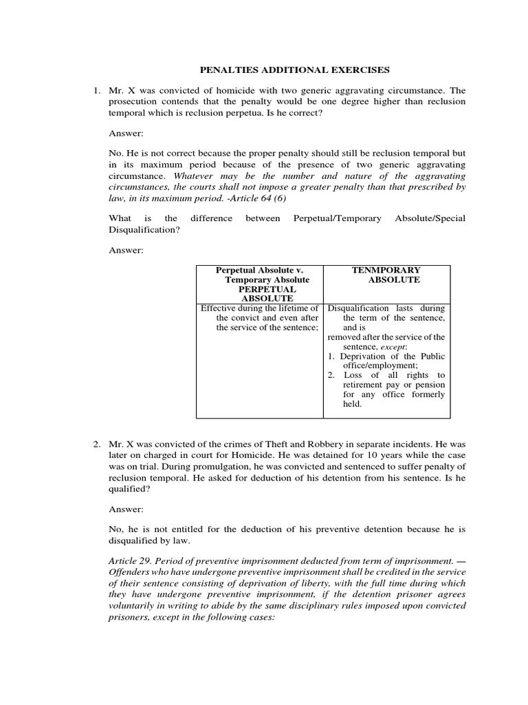 Penalties Additional Exercises: Perpetual Absolute v. Temporary ...