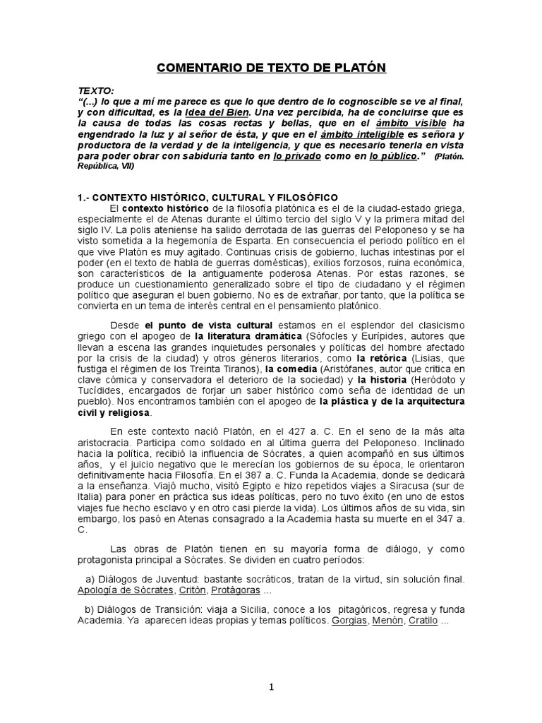 Comentario de Texto Platon 2 | PDF | Platón | Existencia