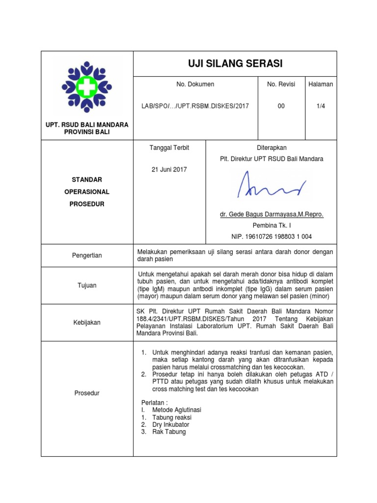 Sop Uji Silang Serasi | PDF