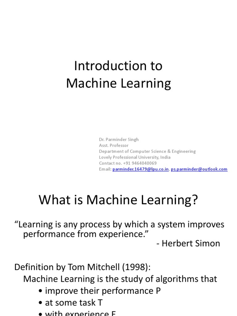 Introduction To Machine Learning | PDF | Machine Learning | Computer ...
