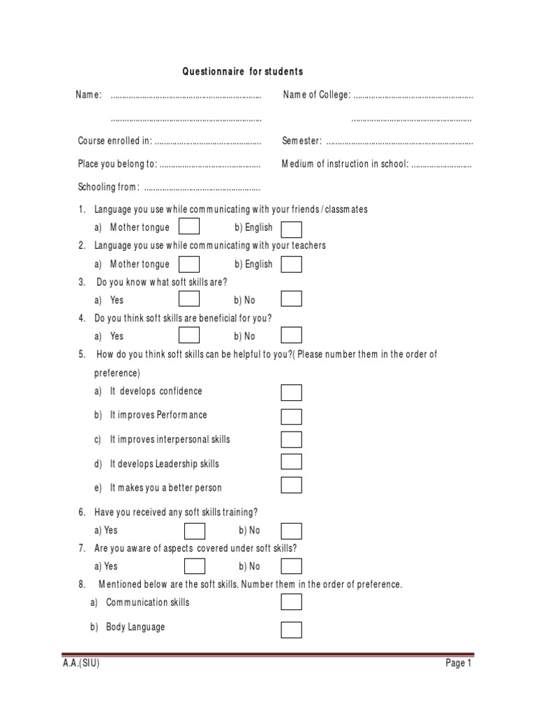 Questionnaire For Students | PDF | Nonverbal Communication | Body Language