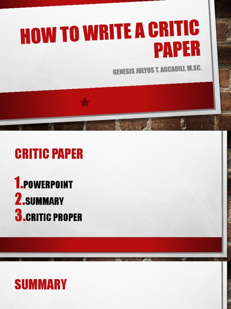Guide to Writing a Critique Paper | PDF