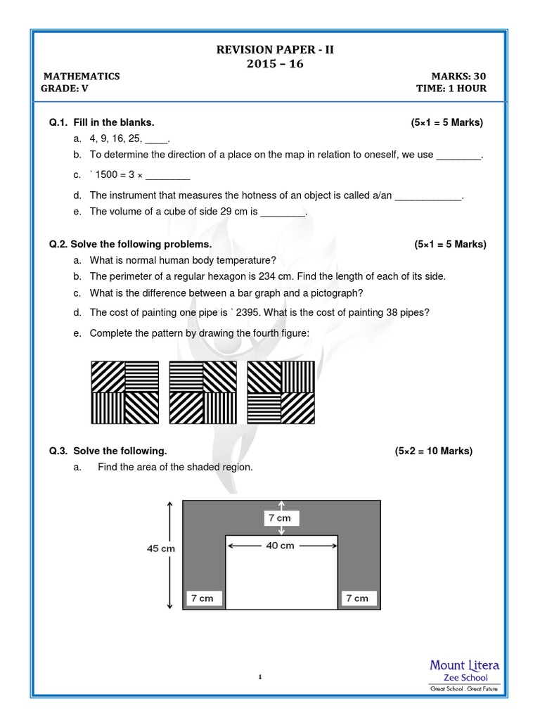 Math Gr05 Revision Paper-II QP | PDF | Volume | Geometry
