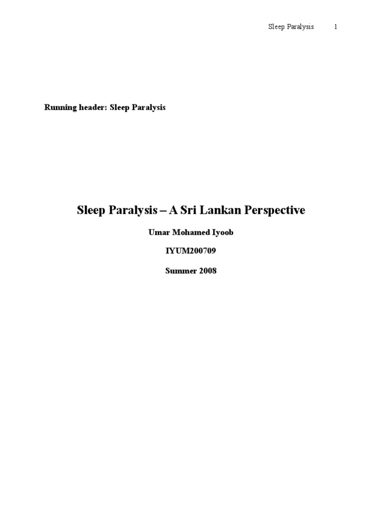 Research Paper - Sleep Paralysis | Sleep | Science