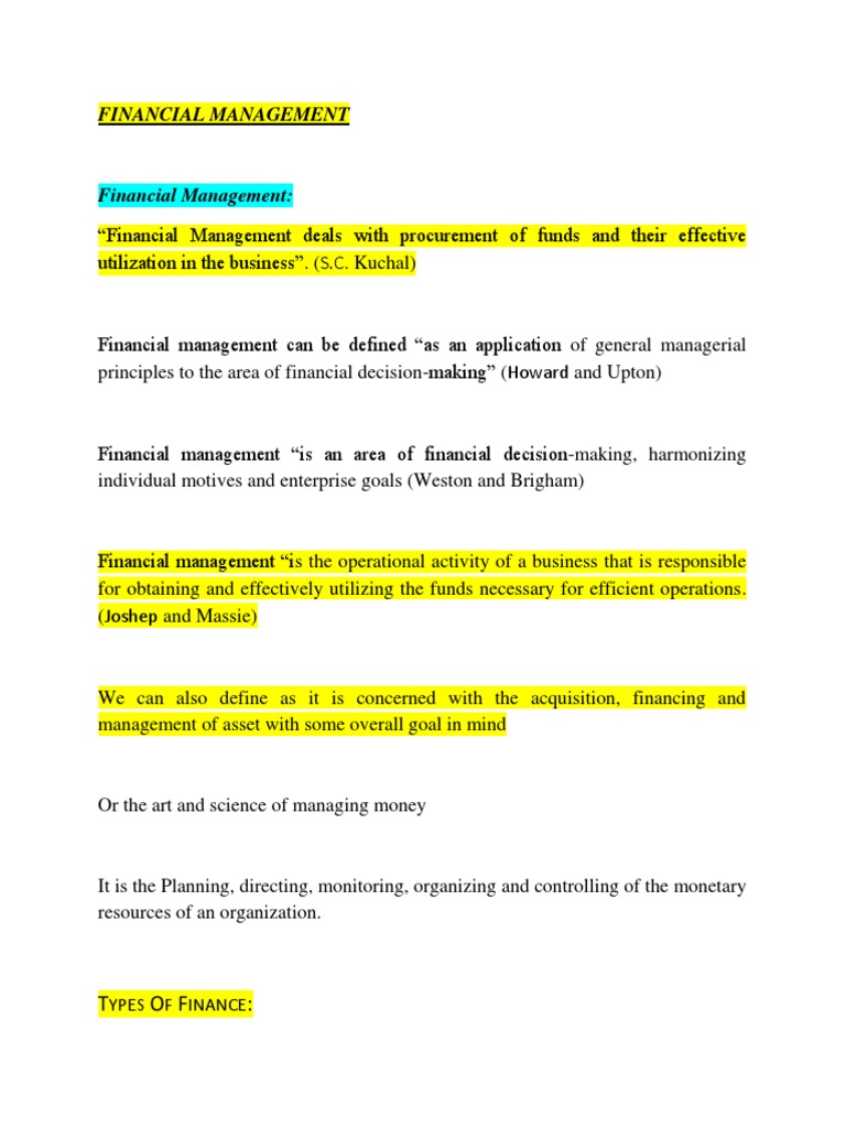 Financial Management Class Notes For BBA | PDF | Capital Asset Pricing ...