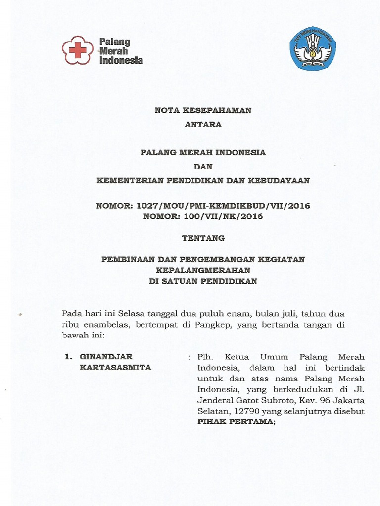 MoU PMI - Dikbud | PDF