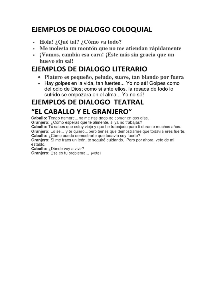 Ejemplos de Dialogo Coloquial | PDF