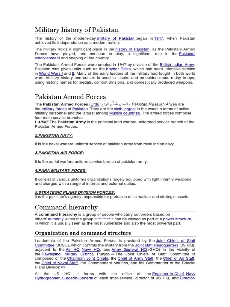 Military History of Pakistan: Organization and Command Structure | PDF ...