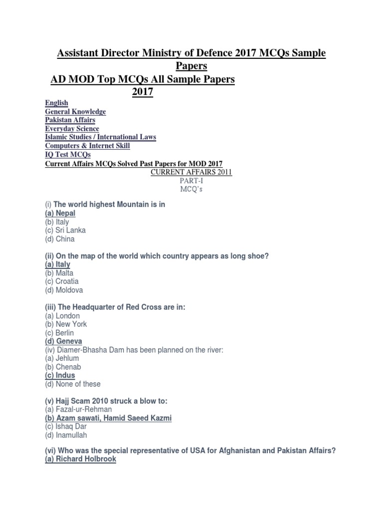 2017 MOD Sample Papers: A Comprehensive Collection of Past Papers and ...