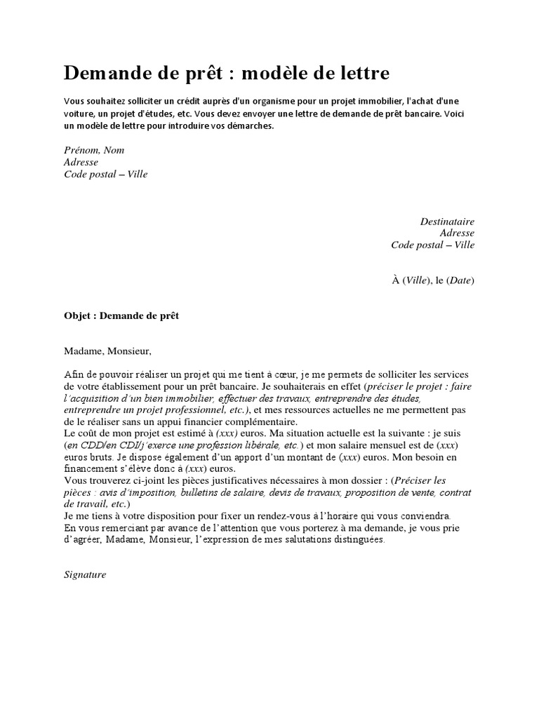 Demande de Prêt, Modèle | PDF | Droit