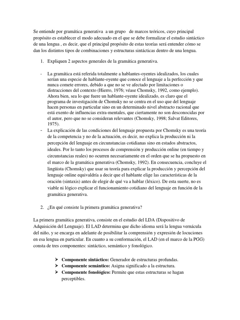 Gramática Generativa | PDF | Noam Chomsky | Sintaxis
