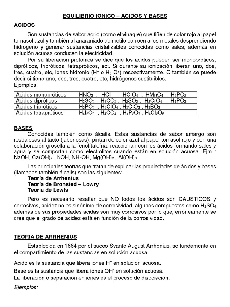 Ejemplos de Ácidos y Bases Comunes | PDF | Ácido | Ph