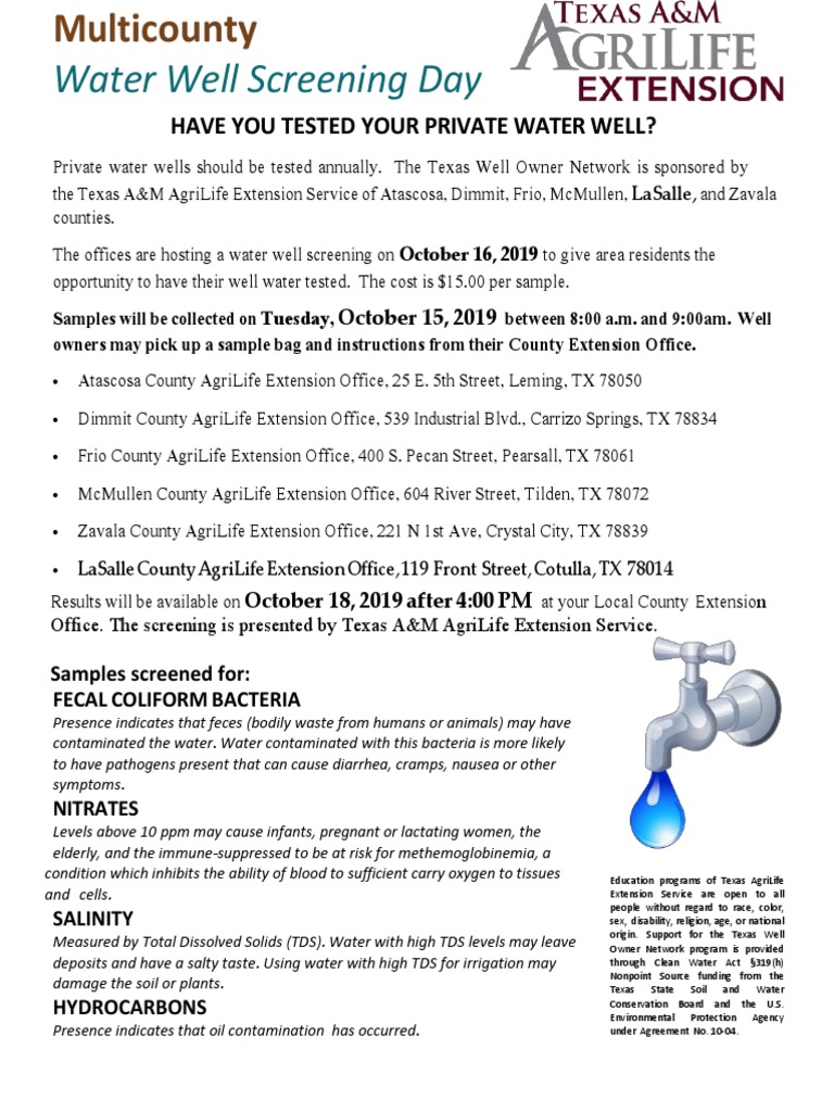 2019 Water Well Screening Flyer | PDF | Nitrate | Water And The Environment