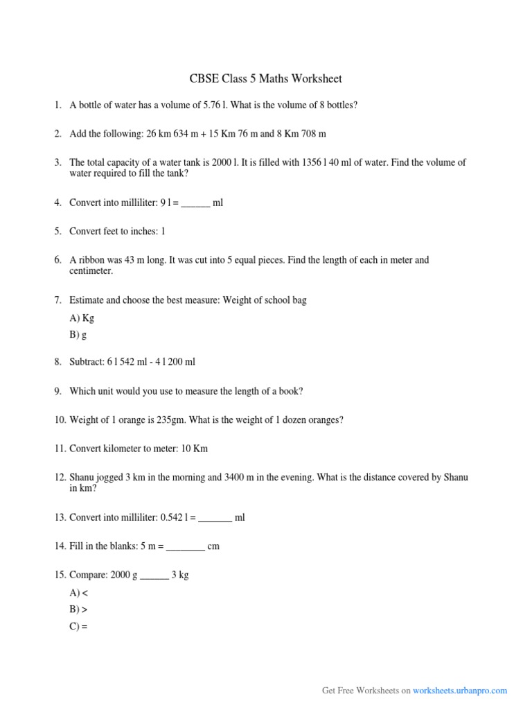 CBSE Class 5 Maths Worksheet | PDF