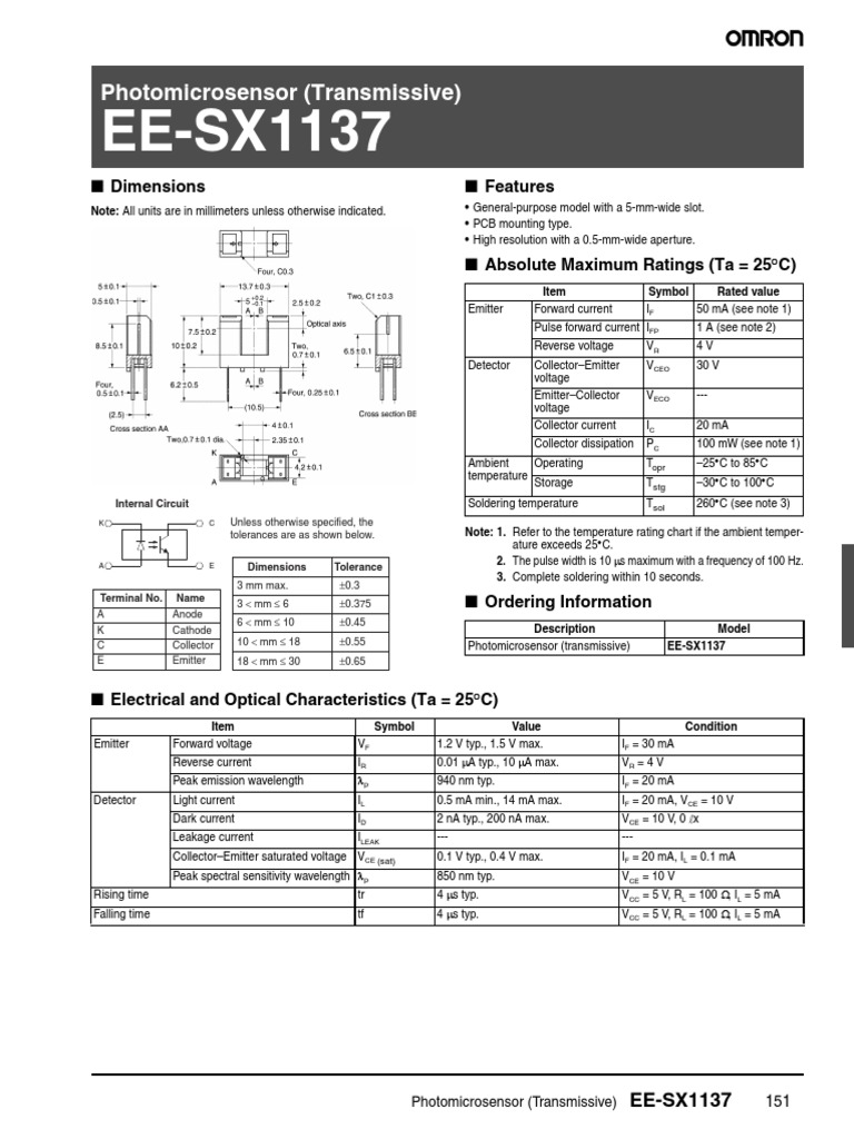 EE-SX1137: Photomicrosensor (Transmissive) | PDF | Infrared ...