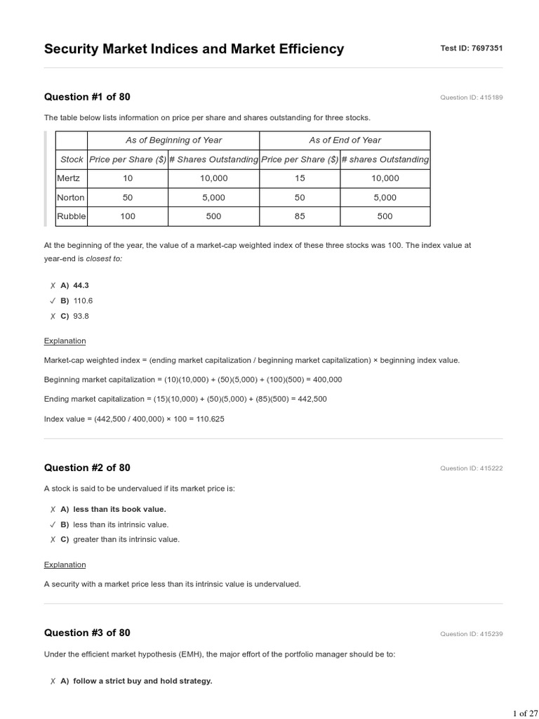 02 Security Market Indices and Market Efficiency PDF | PDF | Stock ...