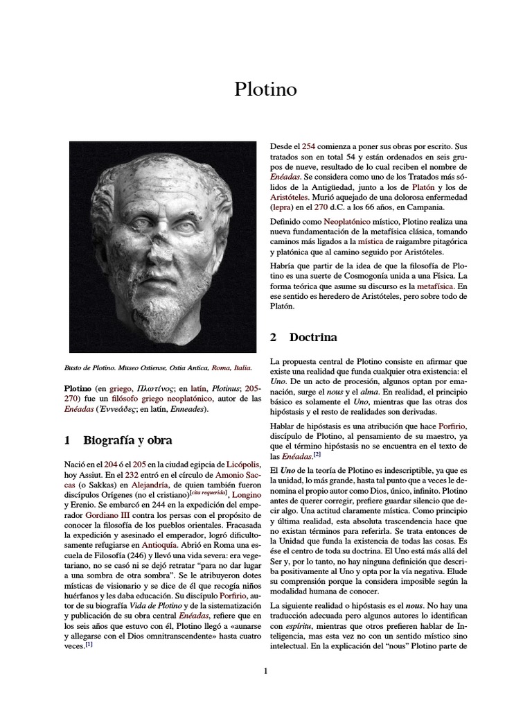 Plotino | PDF | Filosofía griega antigua | Filosofía occidental