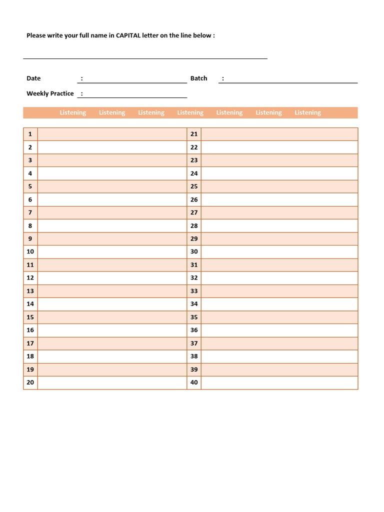Listening Answer Sheet | PDF