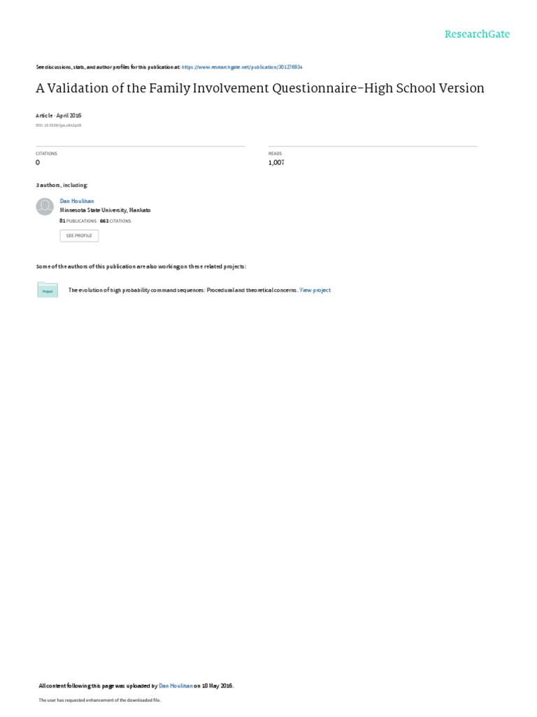 A Validation of The Family Involvement Questionnaire-High School ...