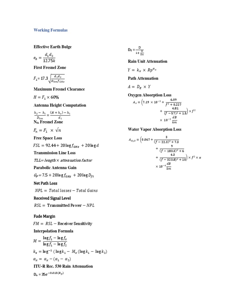 Working Formulas: TLL Length Attenuation Factor | PDF | Electromagnetic ...