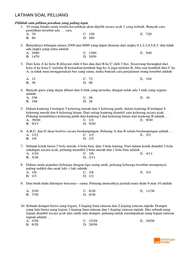 Latihan Soal Peluang Kelas 12 SMK | PDF