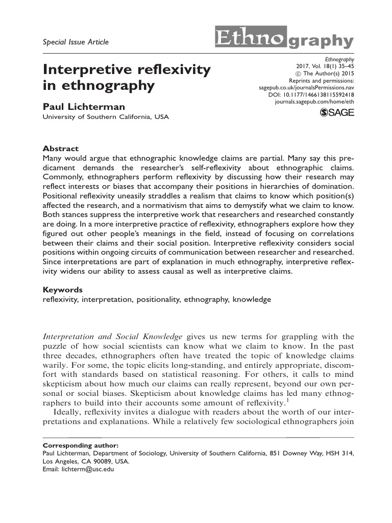 Etnografía y Reflexividad | PDF | Ethnography | Reflexivity (Social Theory)