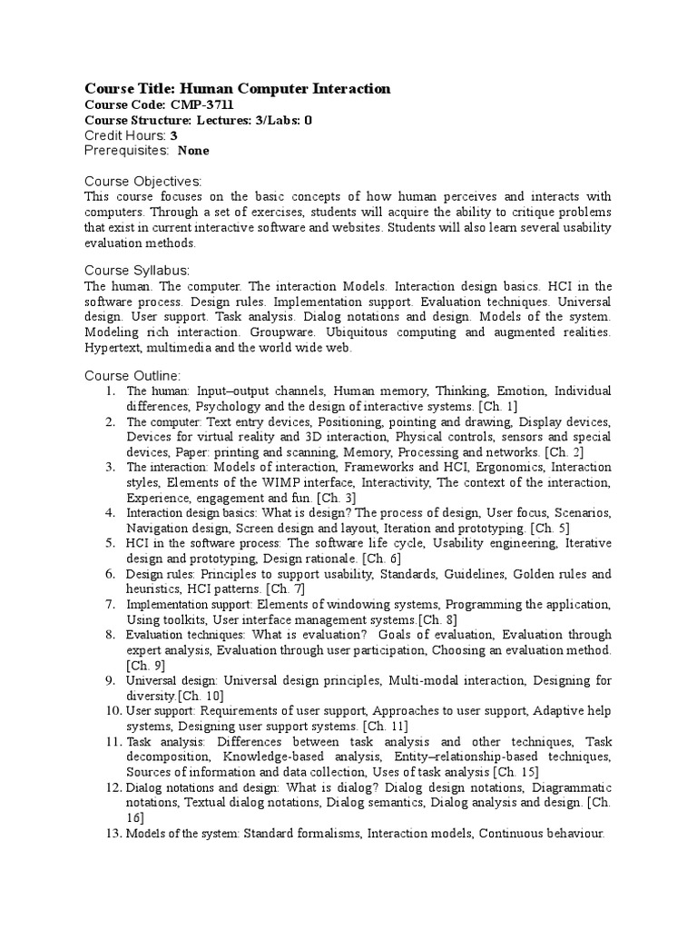 HCI Course on Interaction | PDF | Human–Computer Interaction | Usability