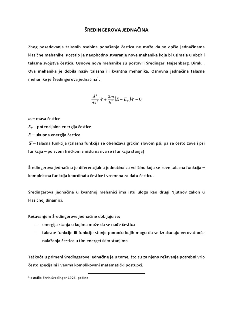 5 Sredingerova Jednacina 1 | PDF