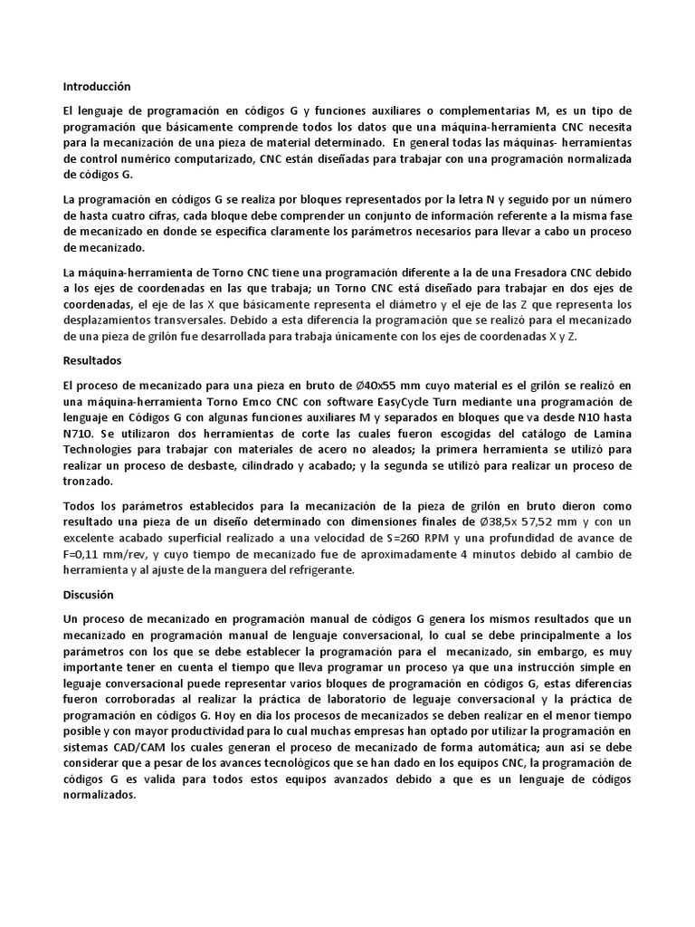 Informe 3-Mecanizado en Torno CNC | PDF | Control numerico | Mecanizado